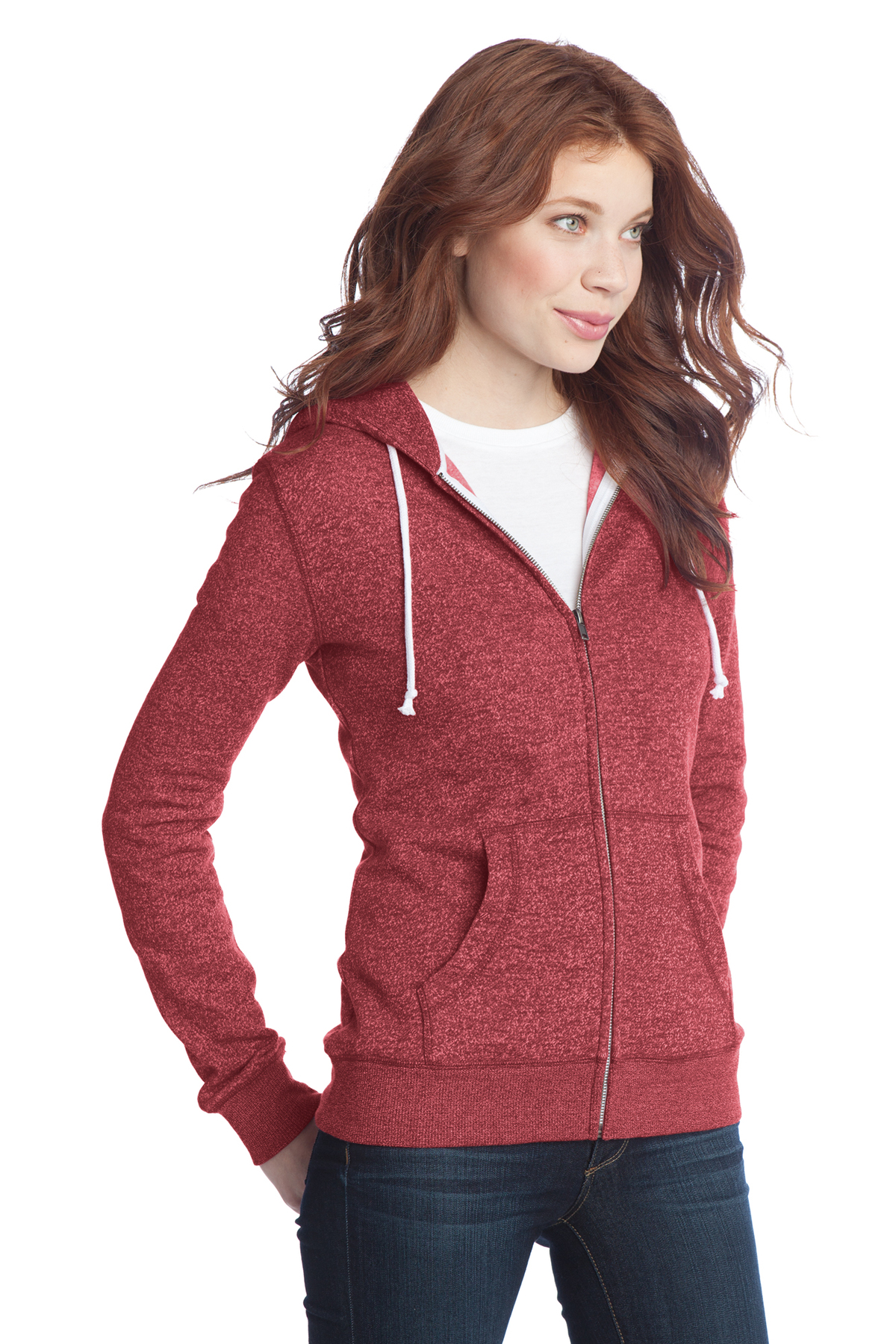 District - Juniors Marled Fleece Full-Zip Hoodie | Product | SanMar